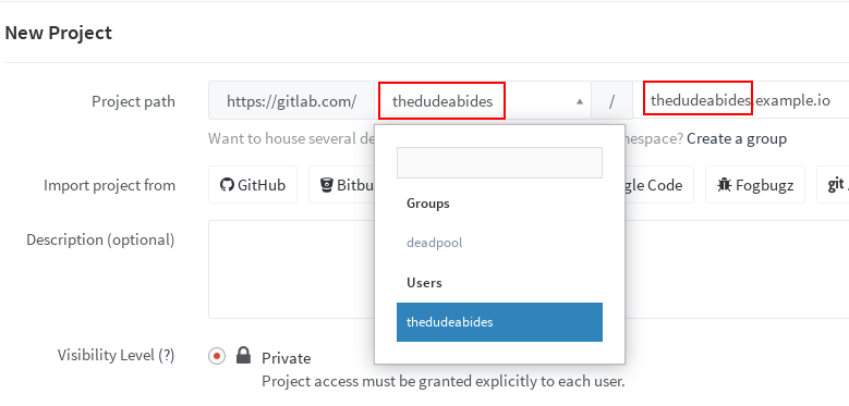 Introduction · Pages · Project · User · Help · GitLab